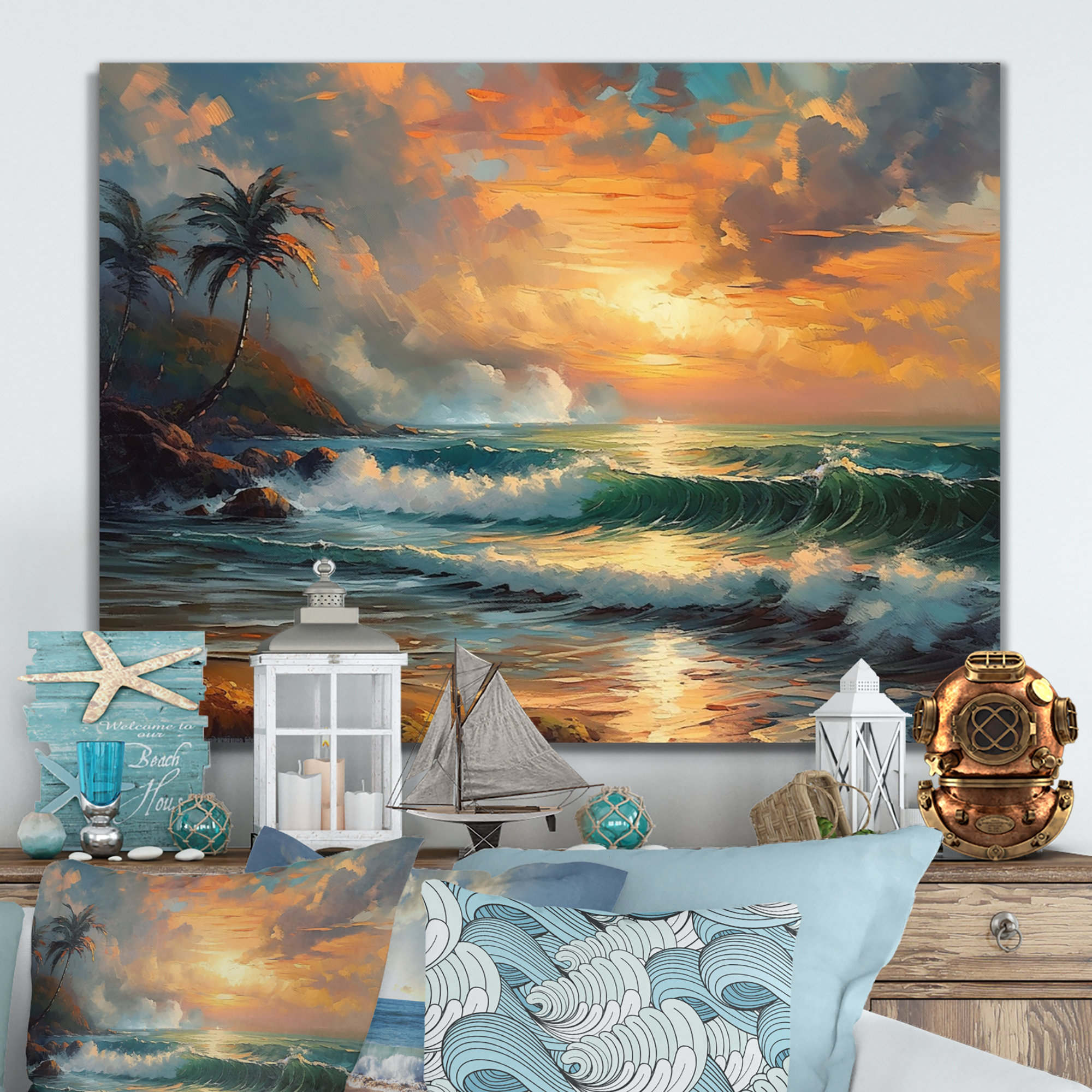 Bay Isle Home™ Orange And Green Seaside Serenity II - Beach Wall Art Living Room | Wayfair